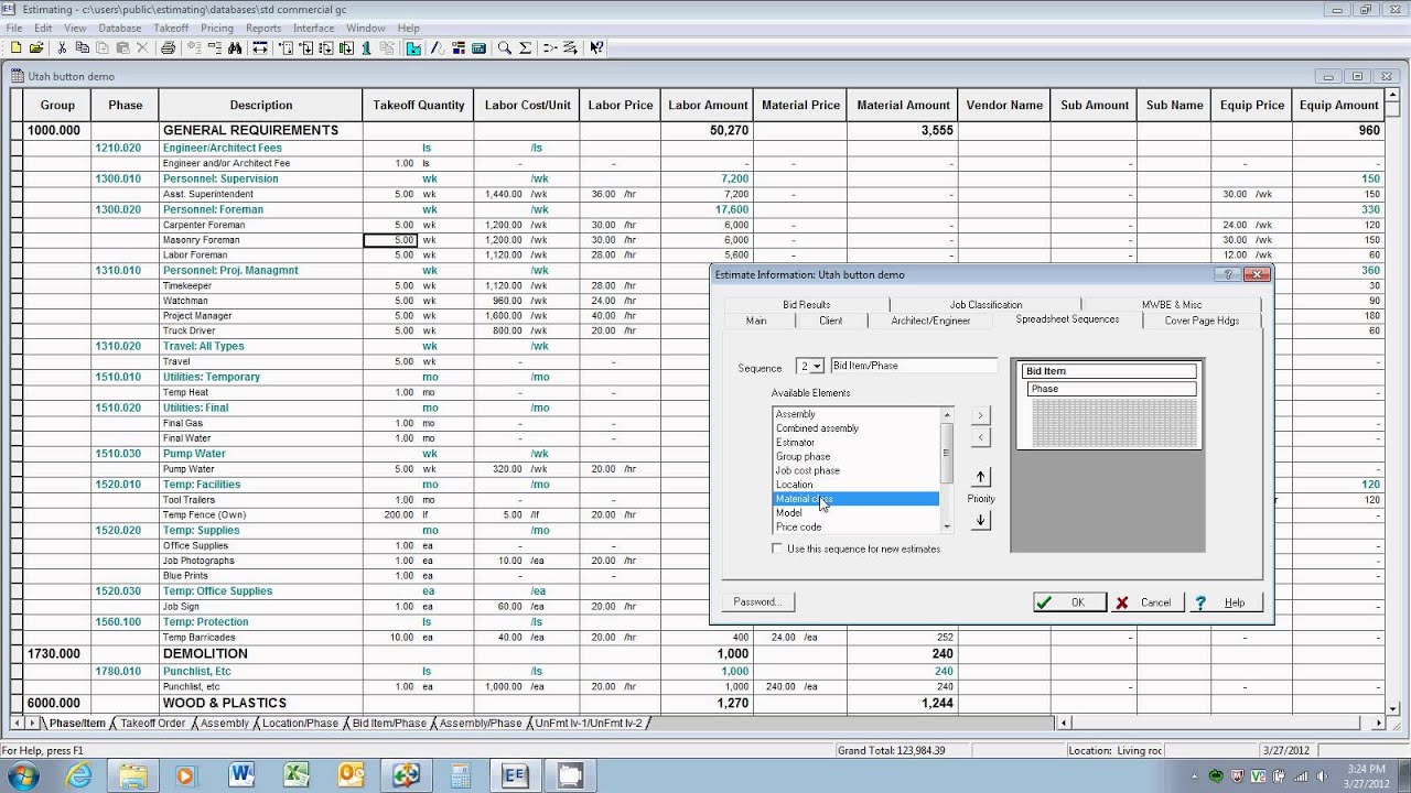 Sage 300 CRE Estimating - Changing Spreadsheet Sequences - YouTube