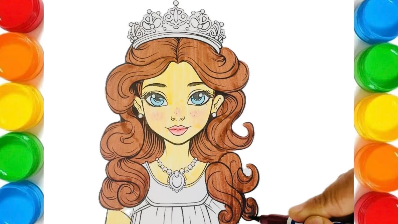 Drawing & Coloring Cute Glittery Princess from Disney Princess for Kids ...