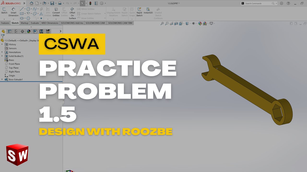 CSWA Practice Problem 1.5 Solution | SolidWorks Exam Guide - YouTube