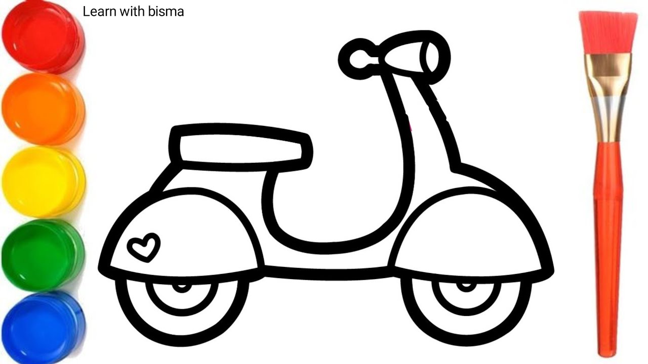 How to Draw scooter drawing easy, Painting and Coloring for Kids ...