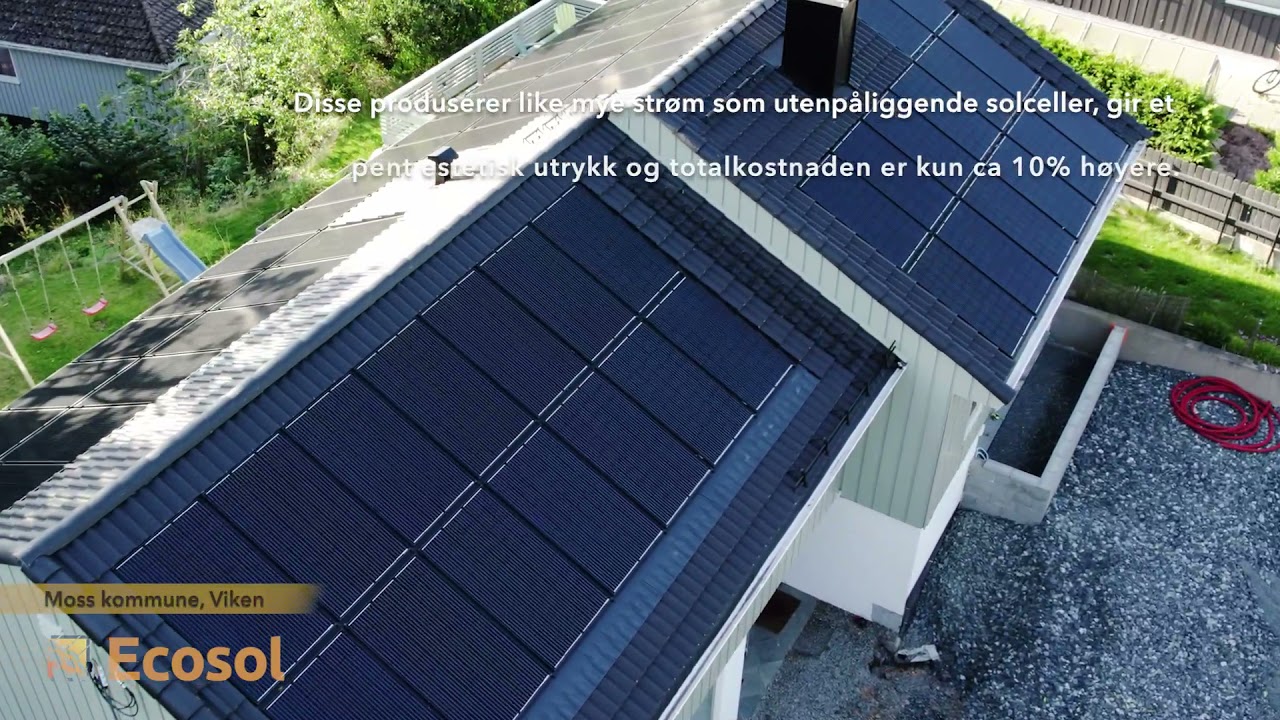 Integrerte solcellepaneler med takstein rundt. Solceller kan se pent ut ...