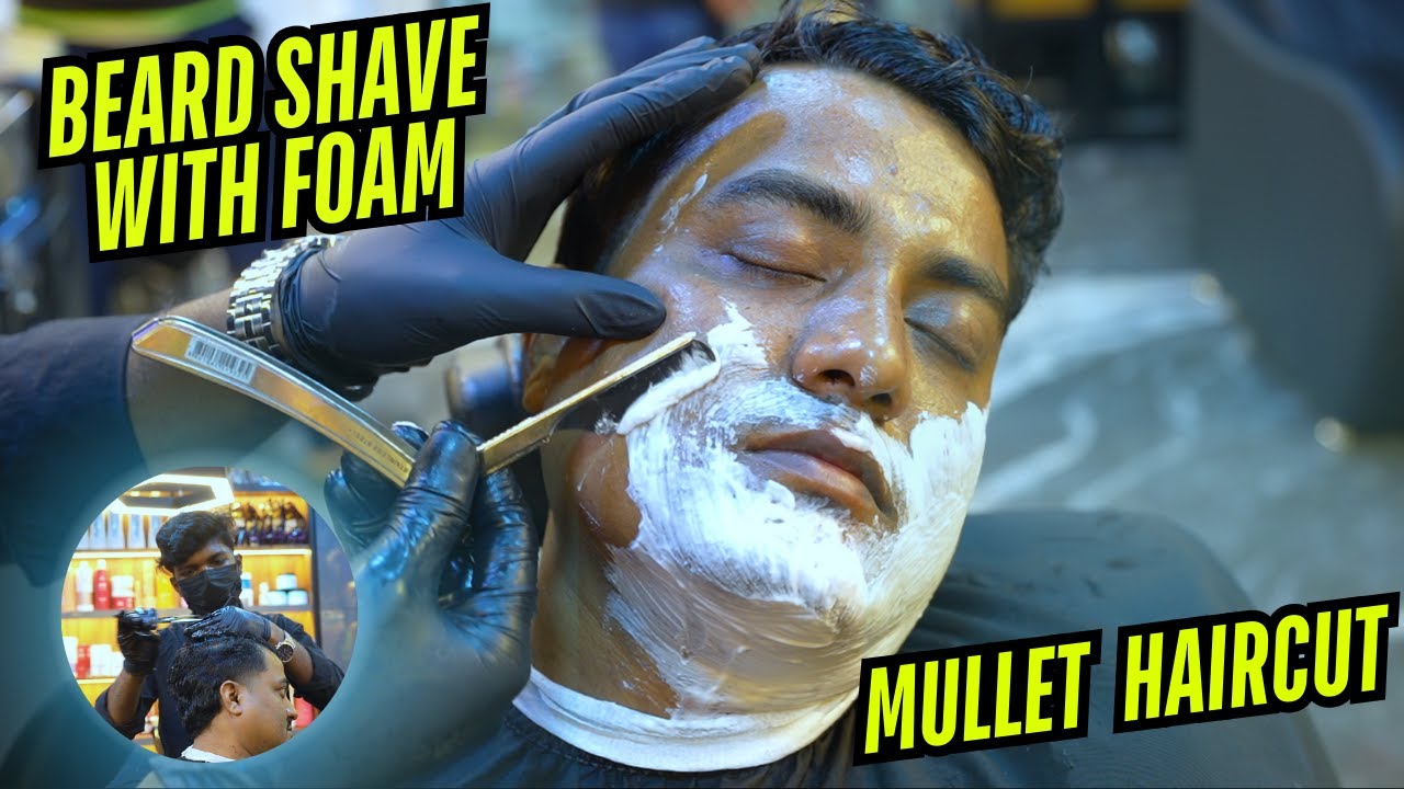 MENS MULLET HAIRCUT🥰AND BEARD SHAVE WITH FOAM 💈 | RAINBOW BEAUTY AND ...