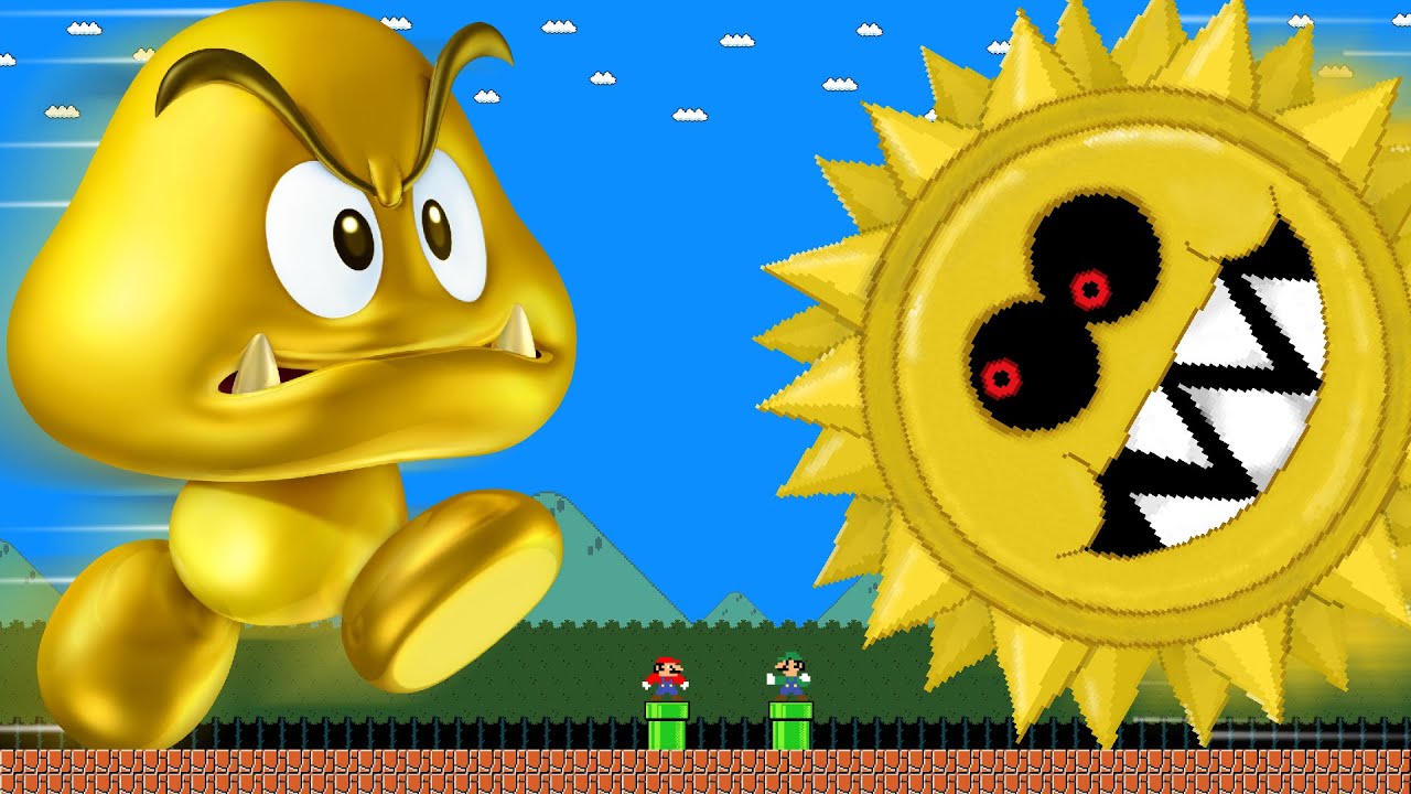 Mario controls Mega Goomba Gold vs Luigi's Mega Grrrol Gold Calamity ...