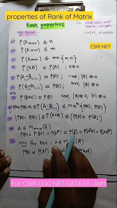Properties of Rank,Linear Algebra,for CSIR NET - YouTube