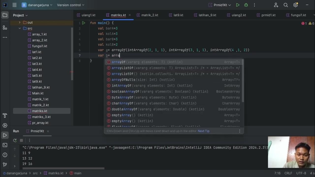 tutorial cara menyelesaikan codingan matriks pakai bahasa kotlin - YouTube