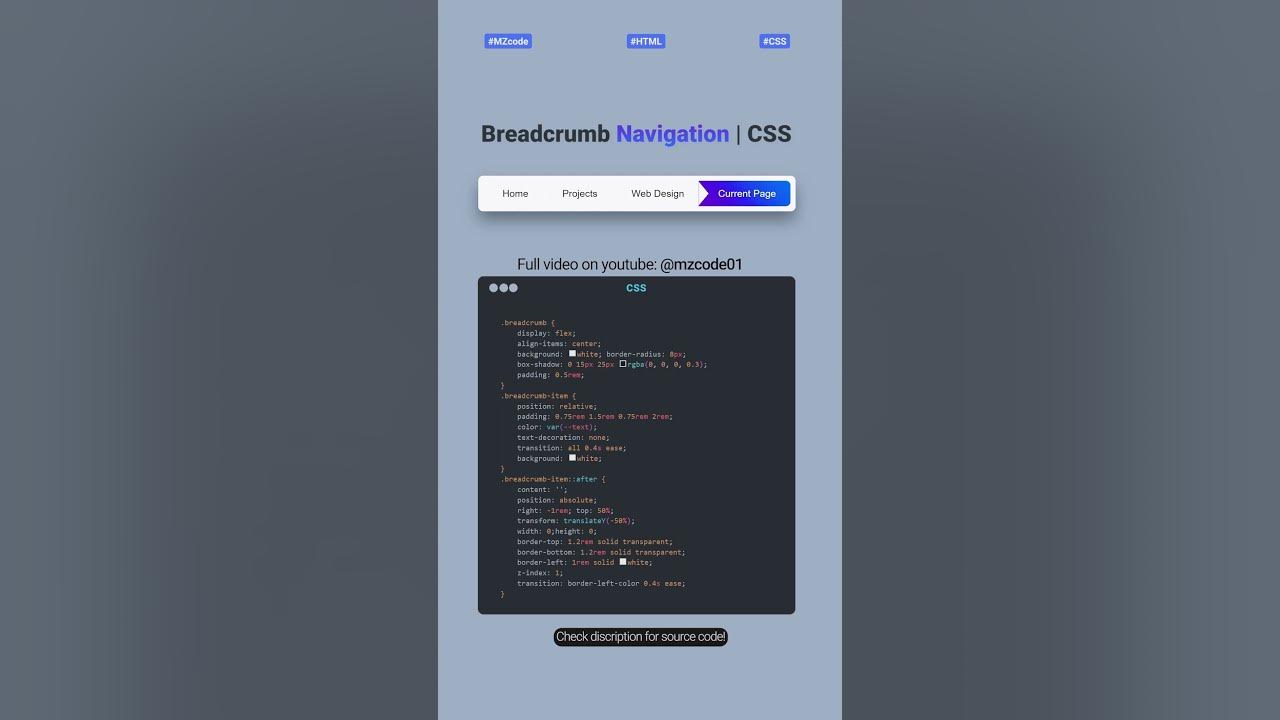 Breadcrumb Navigation with CSS 🍞 | Sleek & Responsive Menu Bar | MZCode01 #cssnavigationbar #css ...