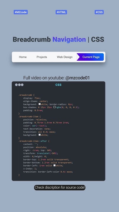 Breadcrumb Navigation with CSS 🍞 | Sleek & Responsive Menu Bar | MZCode01 #cssnavigationbar #css ...