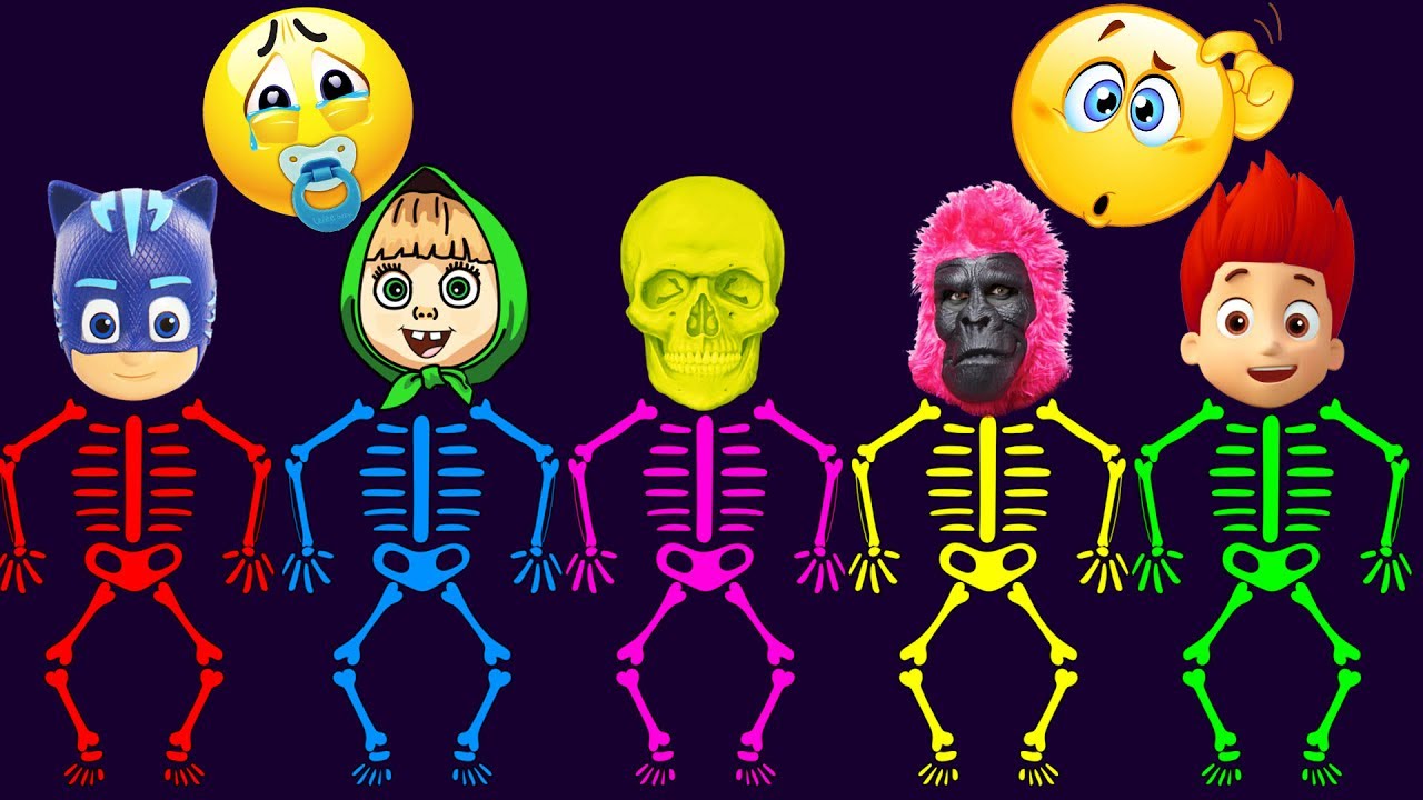 Pj Masks, Masha, Ryder, Gorilla Skeleton Colors Learn Finger Family ...