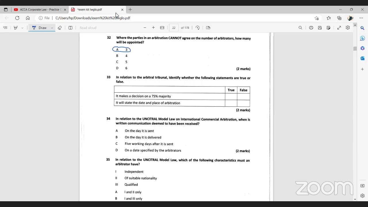 ACCA Corporate Law Practice Questions Elements Of Legal System YouTube