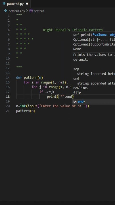 Right Pascal's Triangle Star Pattern in Python | Python #shorts - YouTube