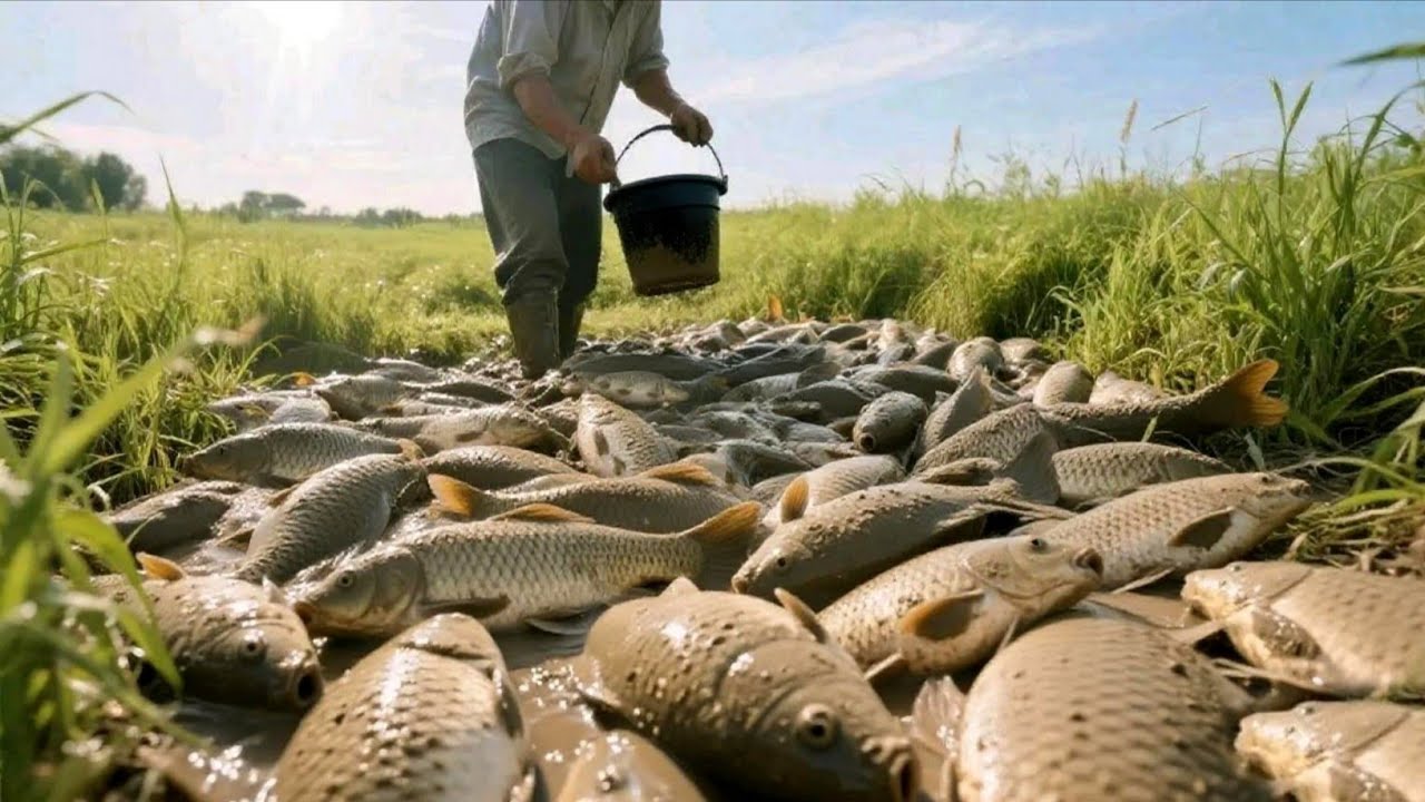 Fish Harvest in the Traditional Village Pond - YouTube