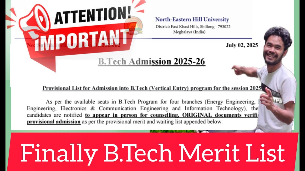 NEHU admission B.Tech Merit List-2025-26 #nehu #nehushillong #admission ...