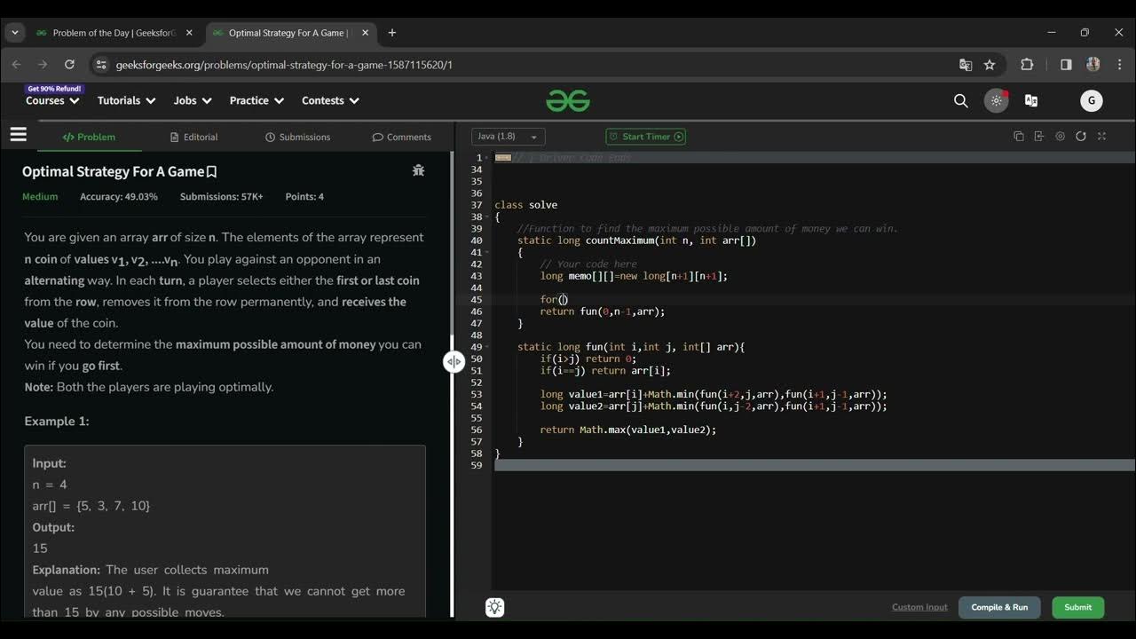 Optimal Strategy For A Game | 08-04-2024 | GFG | POTD | JAVA ...