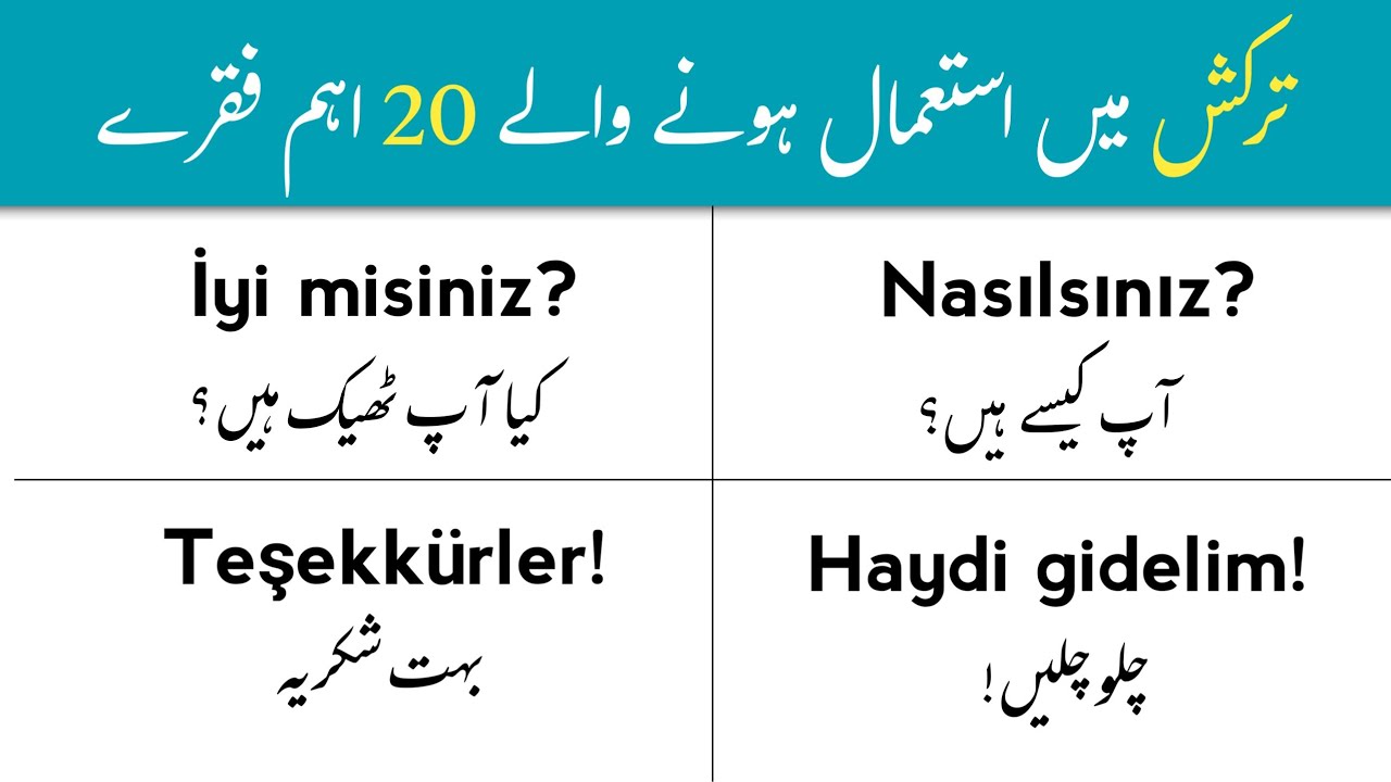 20 Most useful phrases in Turkish - Learn Turkish Language in Urdu ...