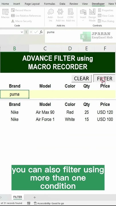 ADVANCE FILTER USING MACRO RECORDER - YouTube