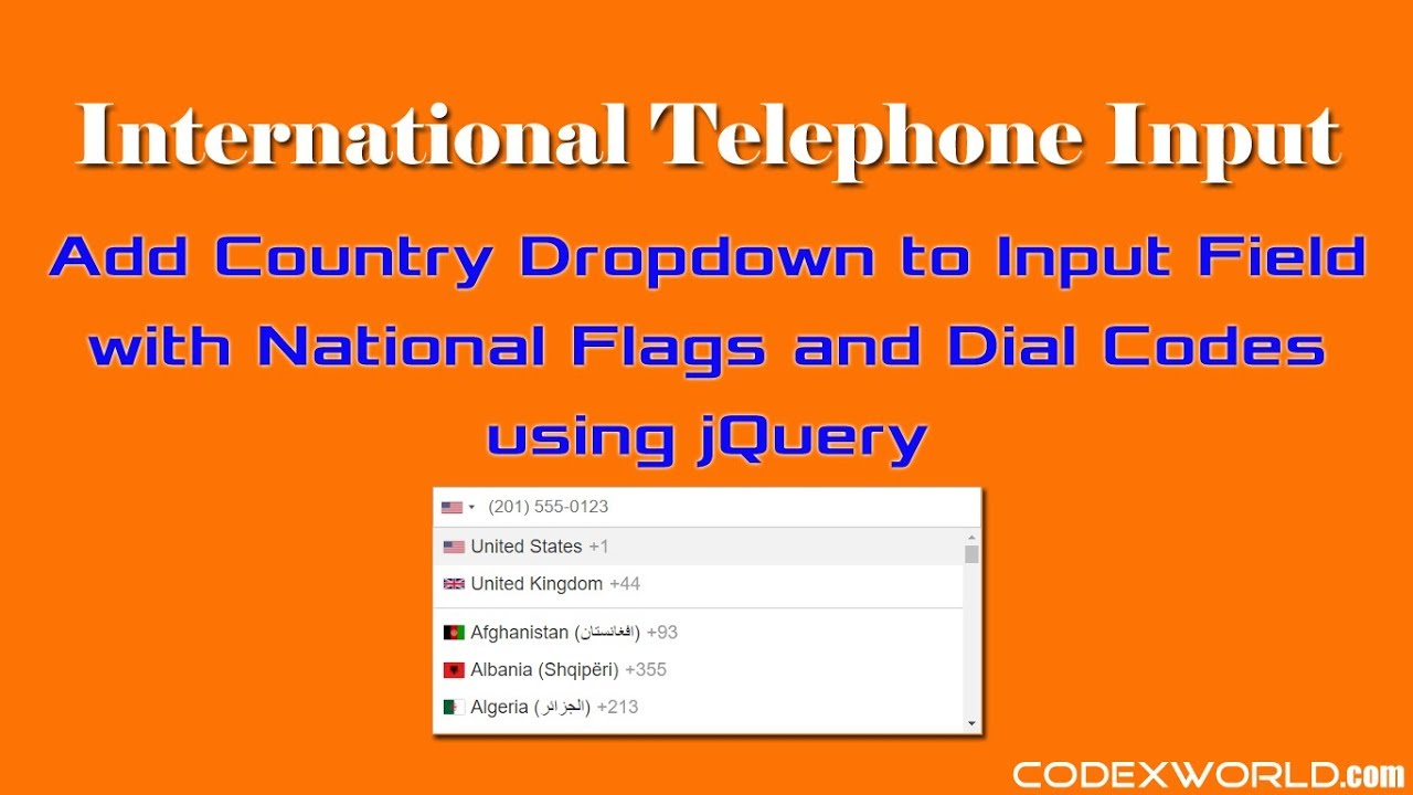 International Telephone Input With Dial Codes And Country Flags Using