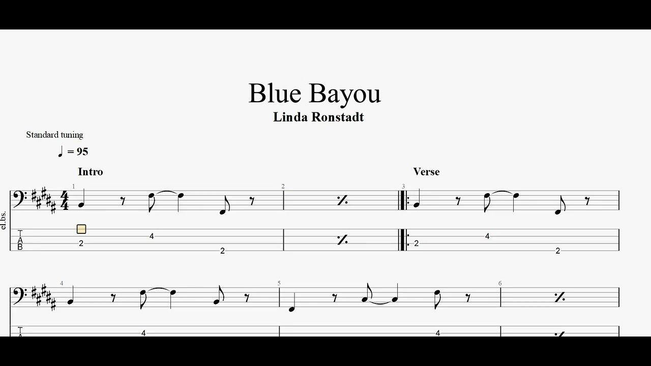 Linda Ronstadt - Blue Bayou (bass tab) - YouTube