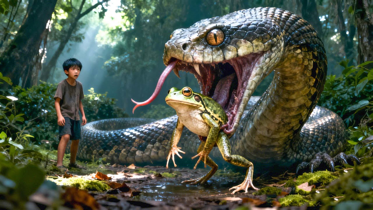 A boy witnessed a giant snake hunting a giant frog and was too scared ...
