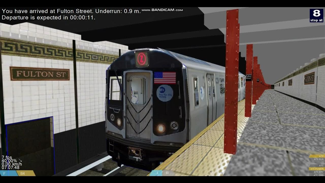 OpenBVE Old R160A-1 Alstom Z train arriving & departing at Fulton Street - YouTube