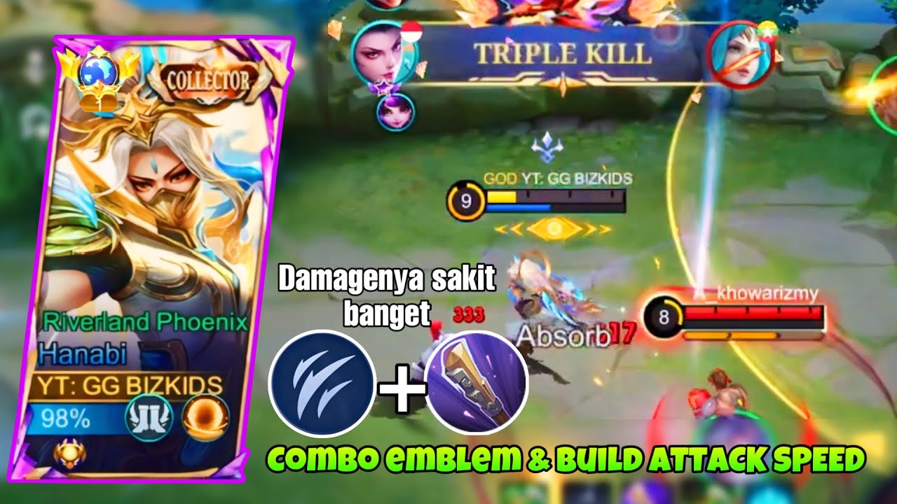 HANABI COMBO EMBLEM DAN BUILD ATTCK SPEED DAMAGENYA SAKITA BANGET ...