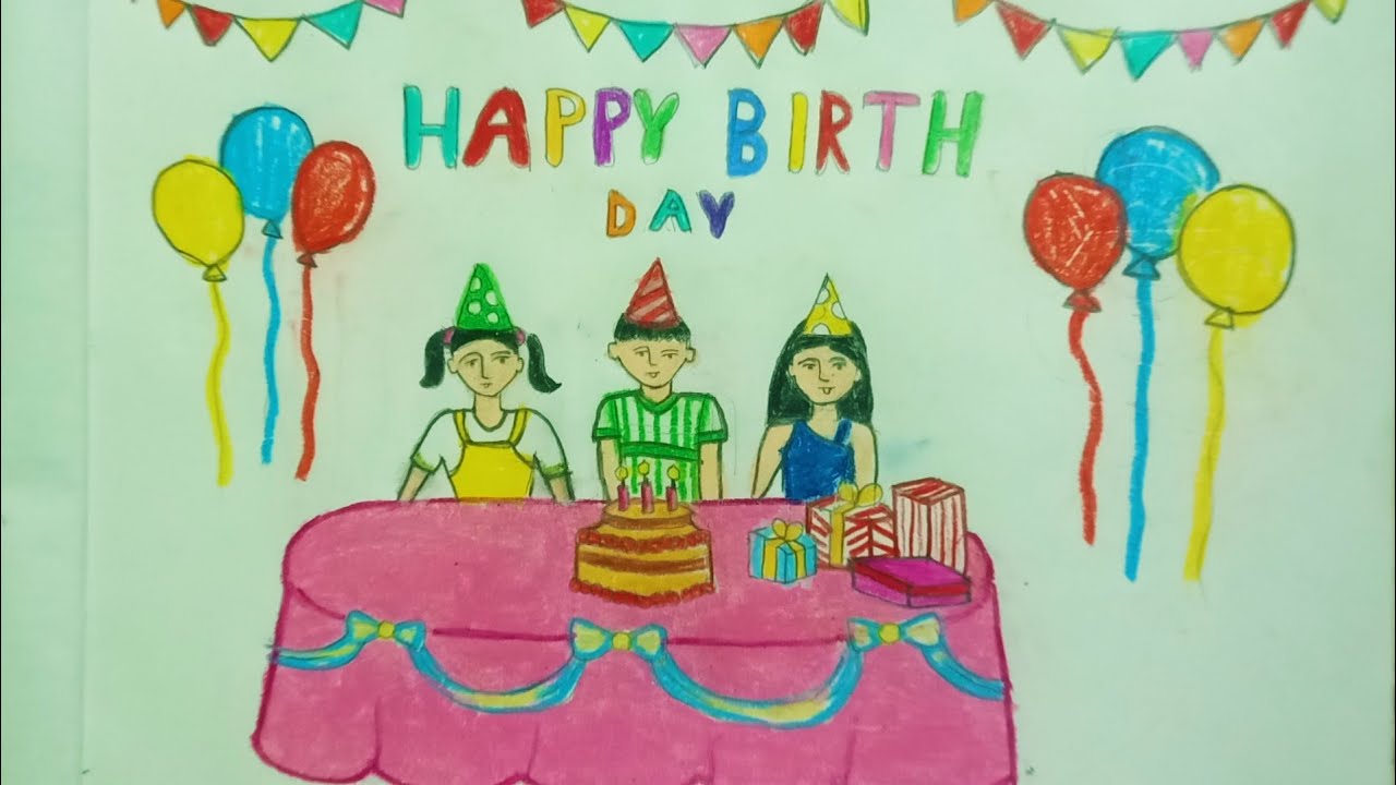 How to draw scenery of birthday party 🎉🎉 step by step #🙏🙏🙏 - YouTube