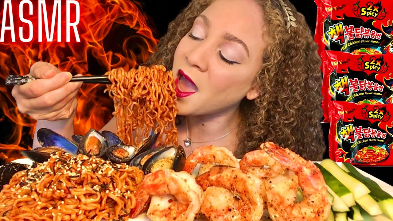 🔥🥵2X SPICY NUCLEAR FIRE NOODLES, JUMBO SHRIMP,MUSSELS| 2X Spicy noodles ...