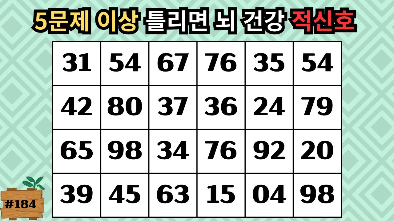 5문제 이상 틀리면 뇌 건강 적신호 184 치매테스트 치매예방퀴즈 같은숫자찾기 숫자찾기 숫자퀴즈 숫자퍼즐