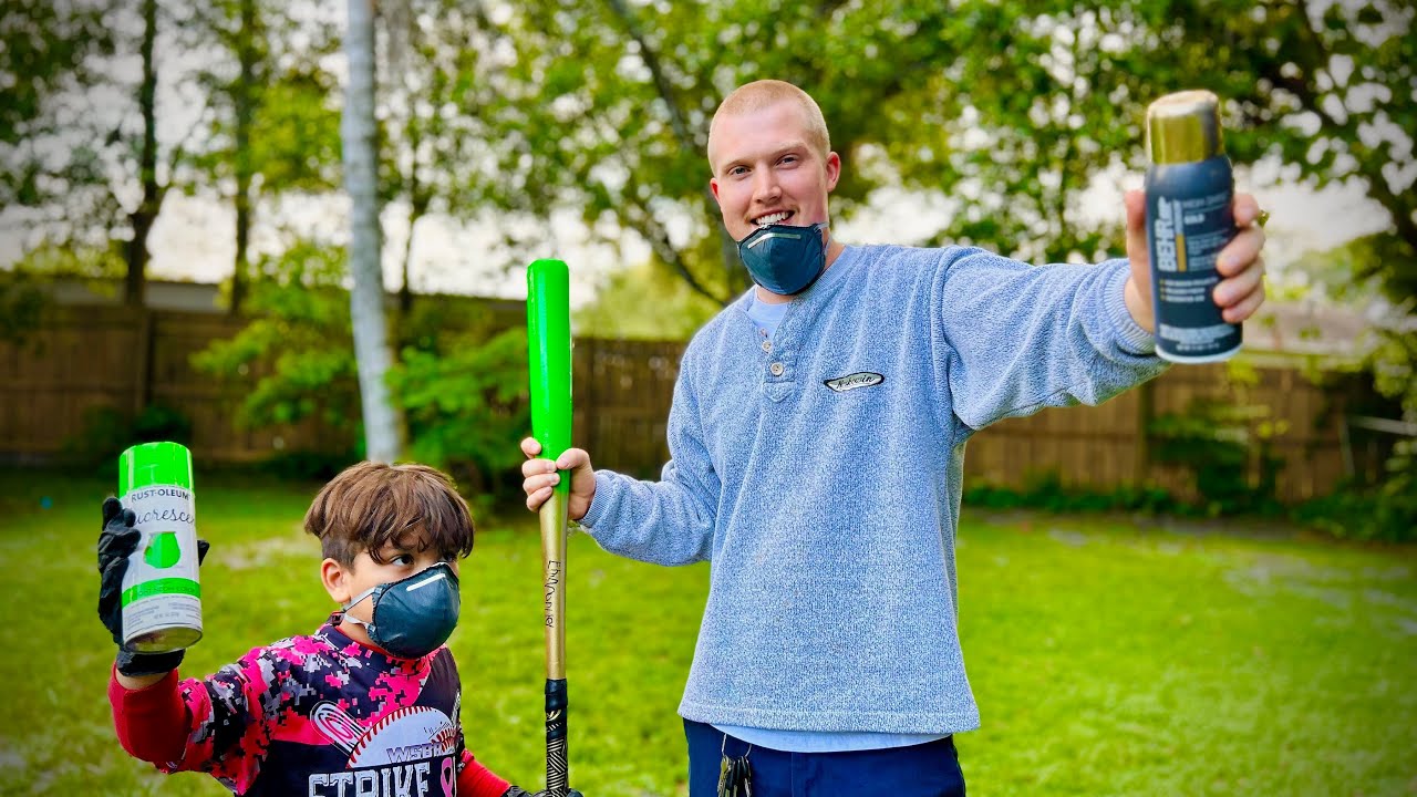 Spray Painting Our Baseball Bat?? - YouTube