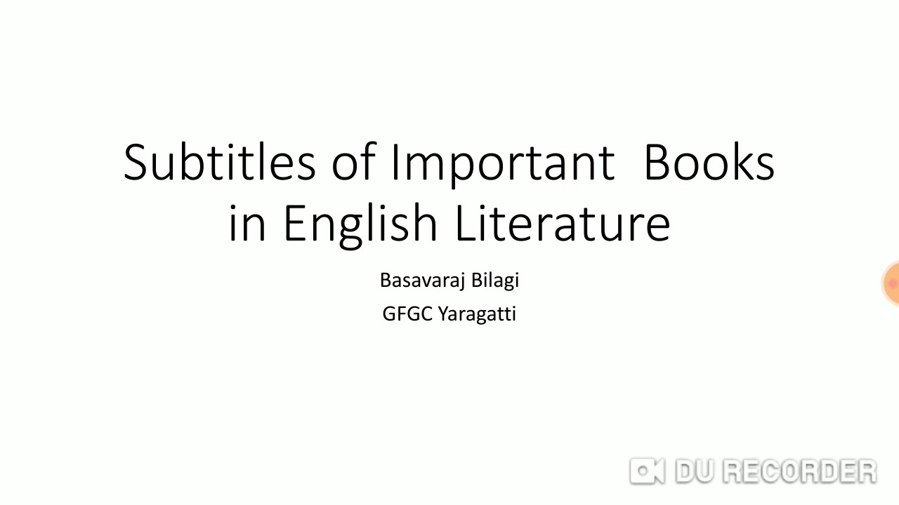 Subtitles of Important Books in English Literature - YouTube