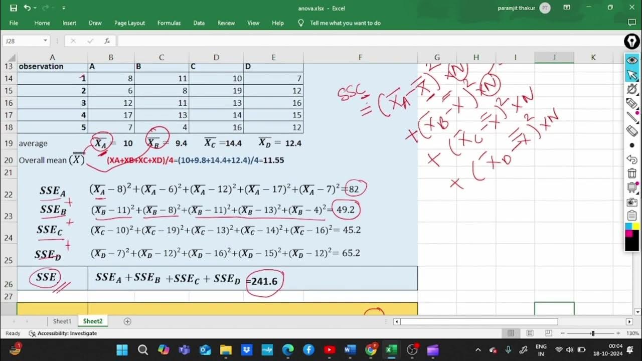 One way ANOVA (Manual calculation) - YouTube