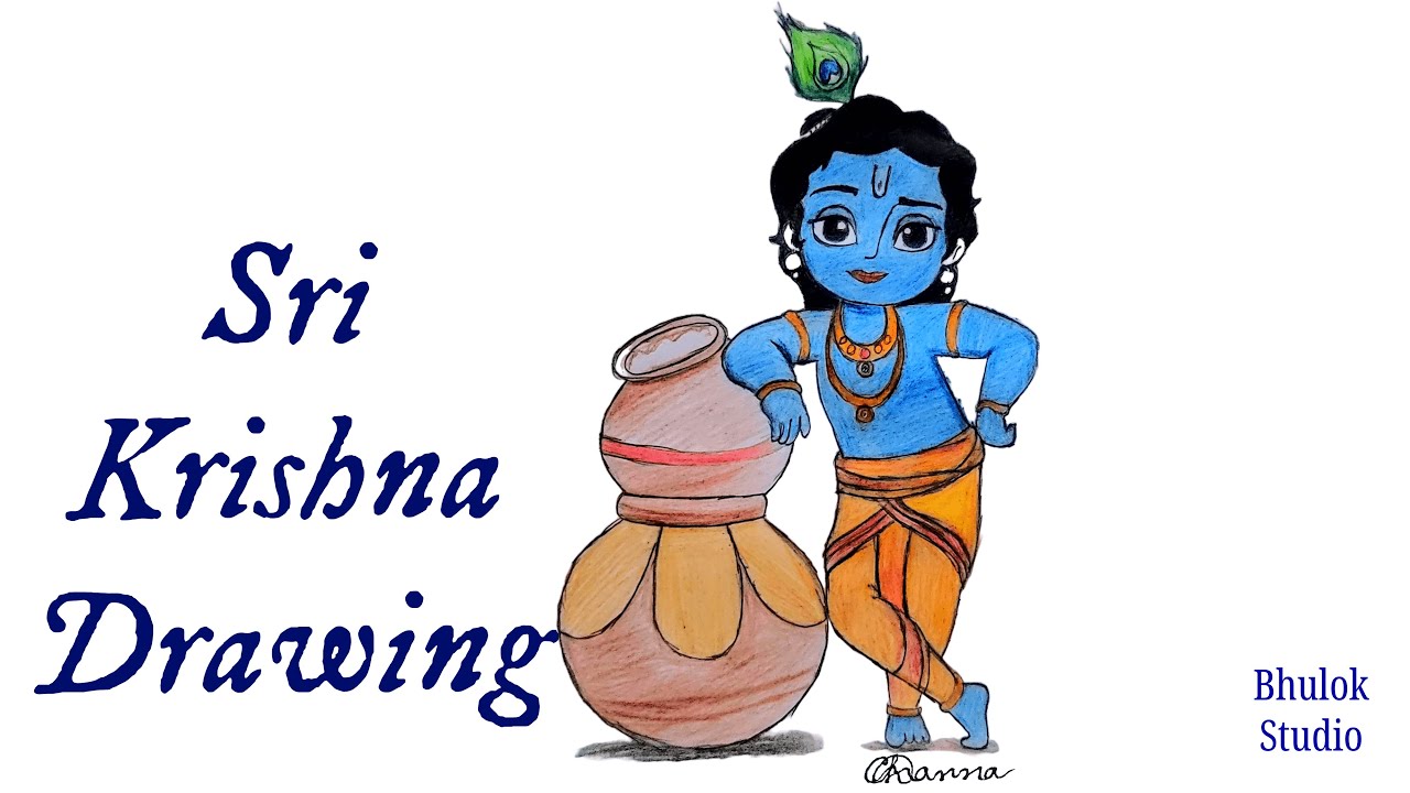 Krishna Drawing | How to draw Krishna step by step | Easy drawing of ...