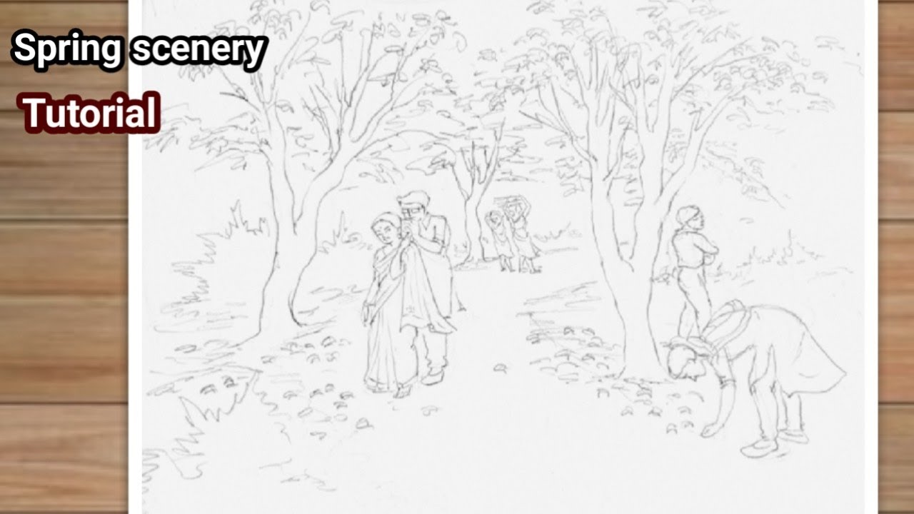 Spring season scenery drawing easy || spring season drawing beautiful ...