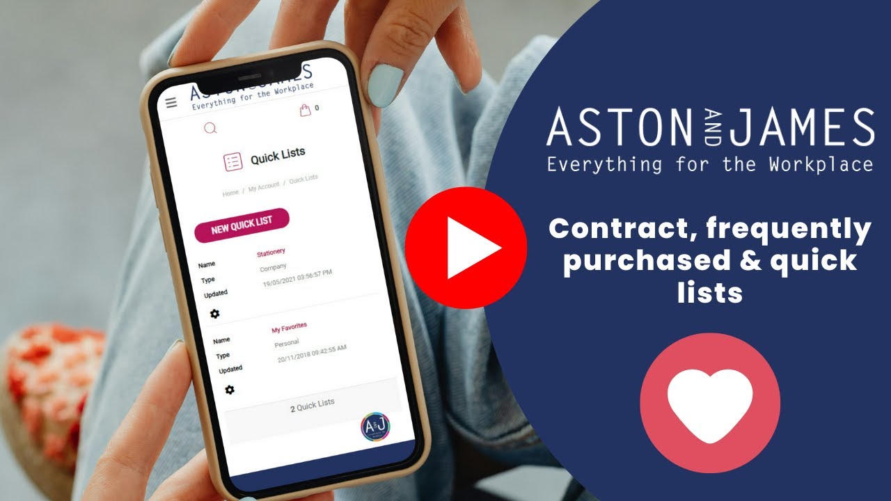 Aston & James online store video explainers - contract, frequently purchased and quick lists ...