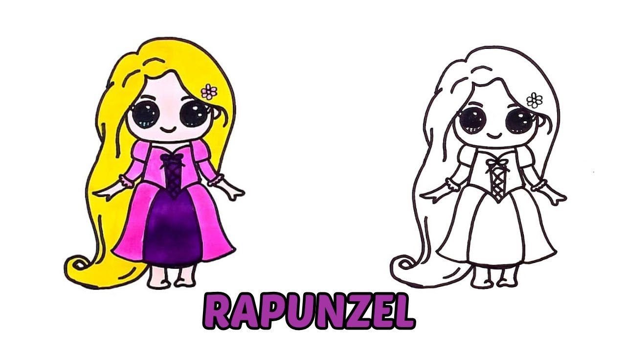 How to Draw Rapunzel from Tangled Cute and Easy - YouTube