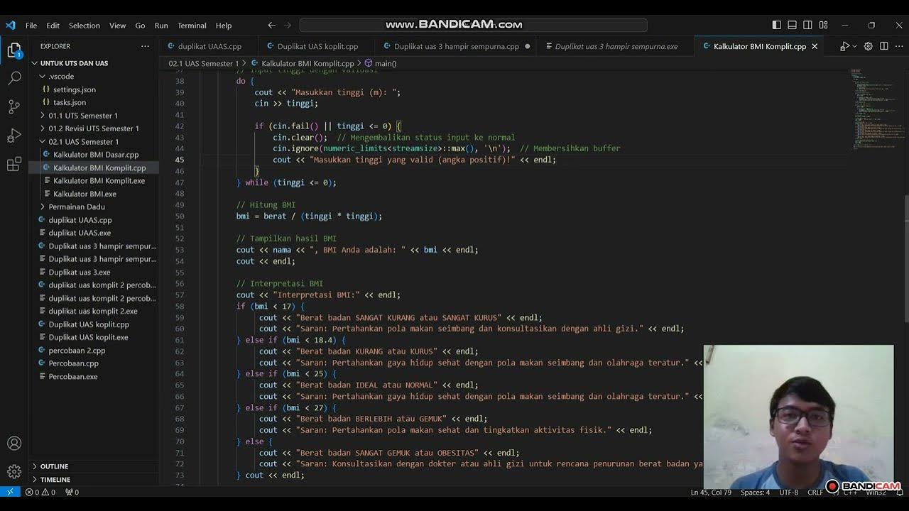 Tutorial membuat Kalkulator BMI menggunakan program sederhana C++ By Zaidan - YouTube