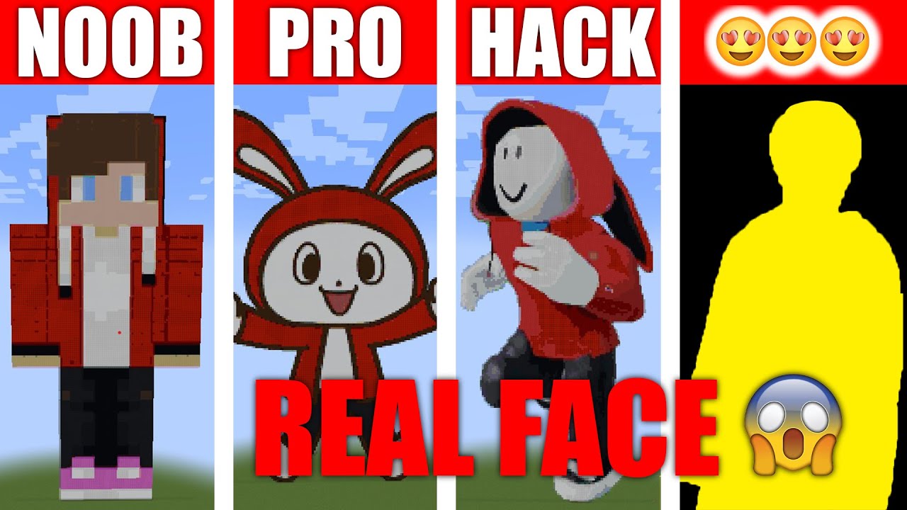 JJ REAL FACE NOOB vs PRO vs HACKER MINECRAFT Pixel Art jj Zenichi - YouTube