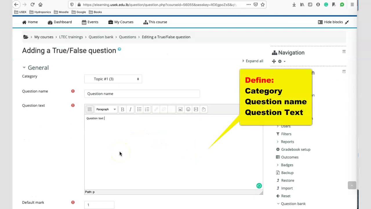 Create True-False question in Moodle - YouTube