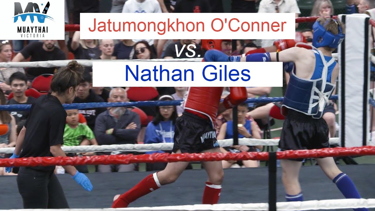 MUAY THAI VICTORIA 10: Jatumongkhon O'Conner (red) vs Nathan Giles (blue) - YouTube