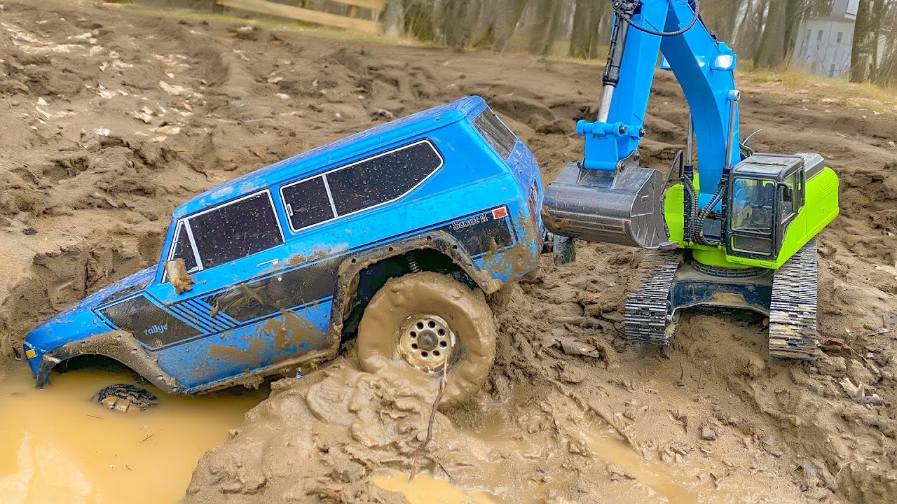 RC Cars Mud Riding Redcat Crawlers vs Tractor Excavator Challenge - YouTube