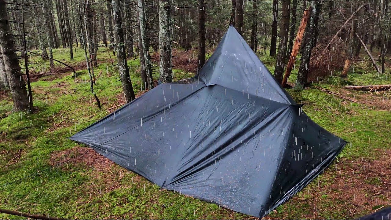 Deep Woods Rainy Overnight: Frankenstein Improvised Tarp Shelter ...