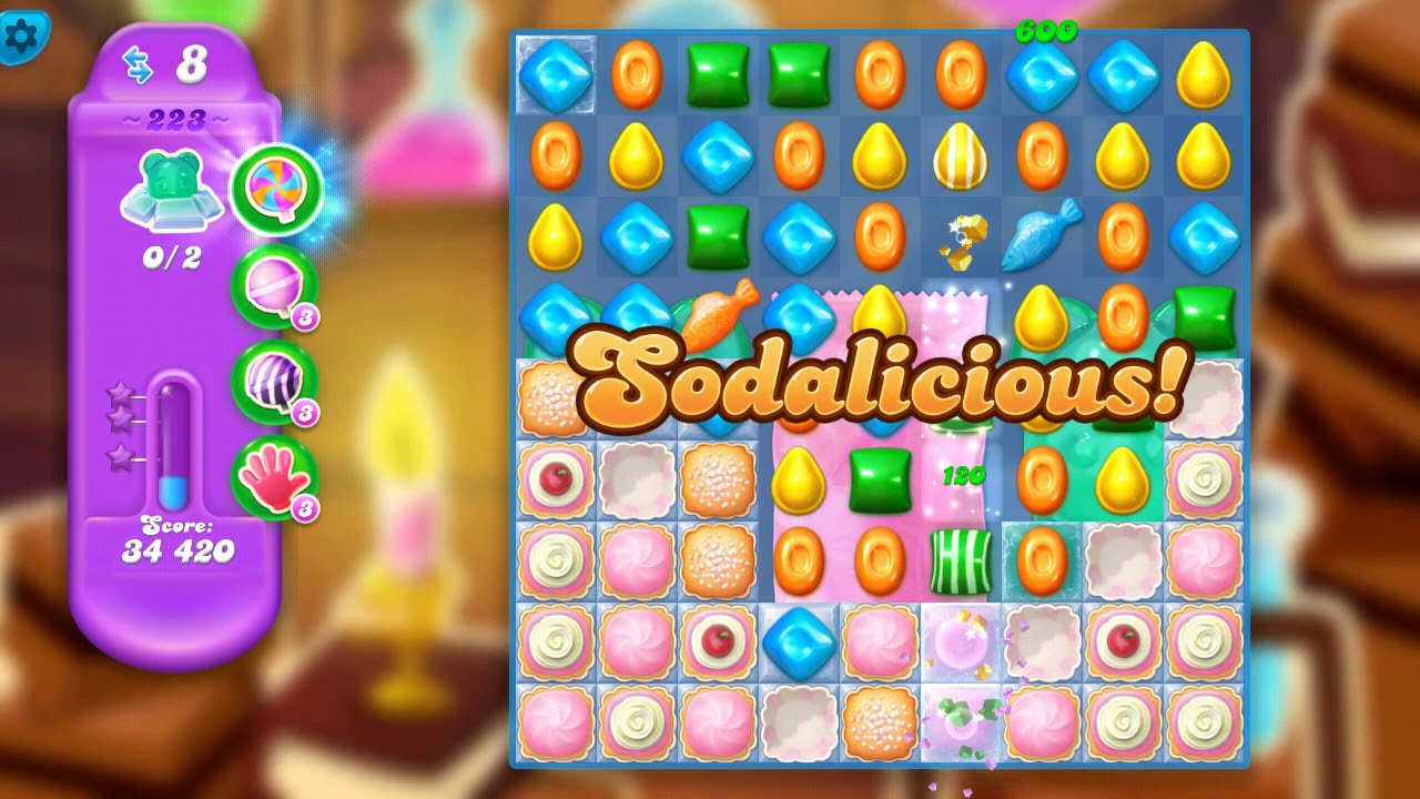 Candy crush soda saga level 223 3 stars no boosters - YouTube