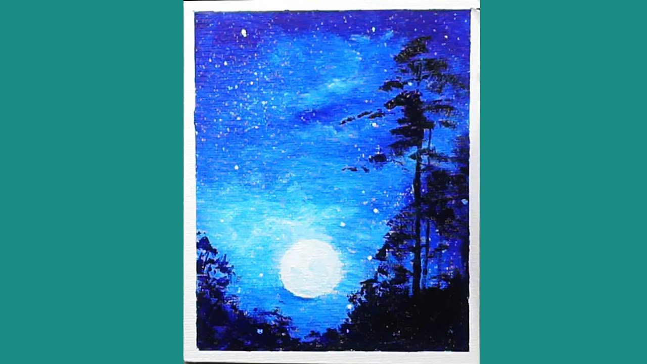 moonlight painting for beginners| How To Draw A Tree In Moonlight ...