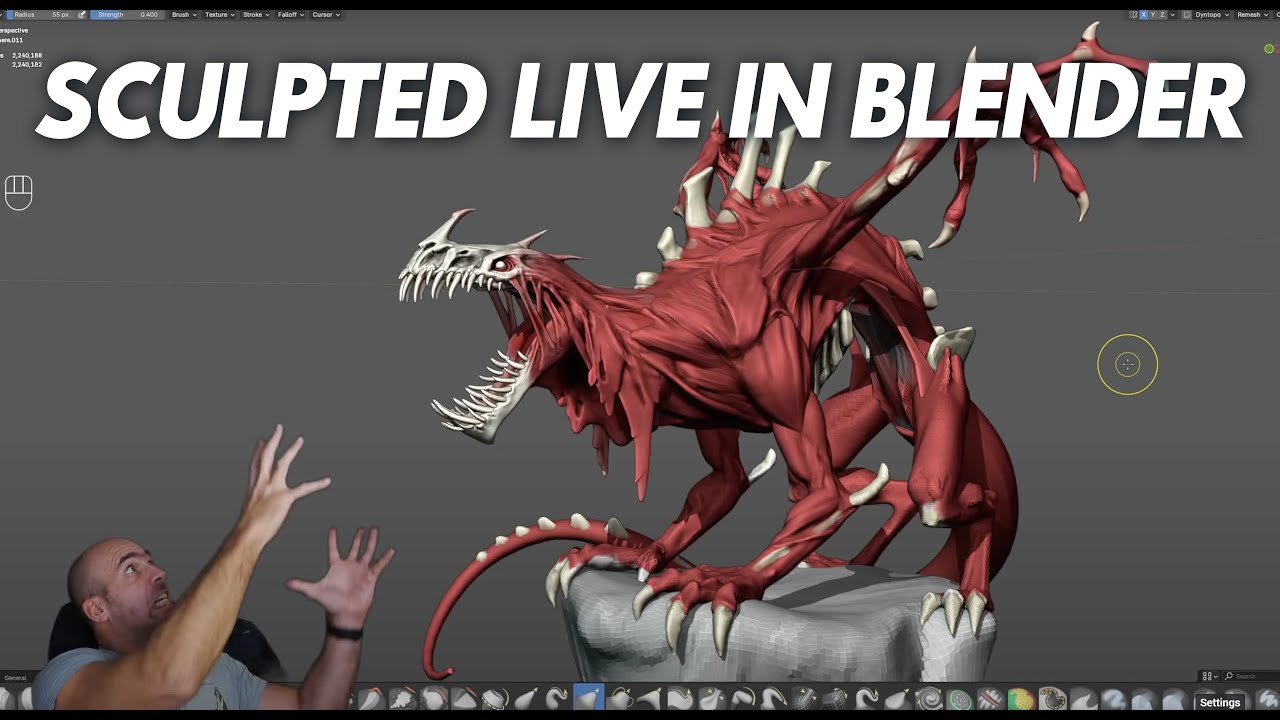 The Skinless Dragon sculpt live in Blender - YouTube
