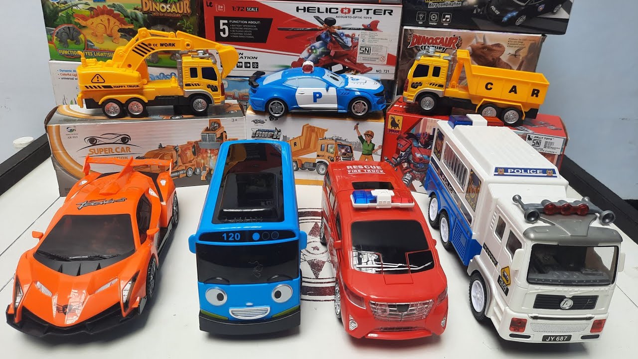 mobil truck polisi, bus tayo, mobil polisi, lamborgini, excavator - YouTube