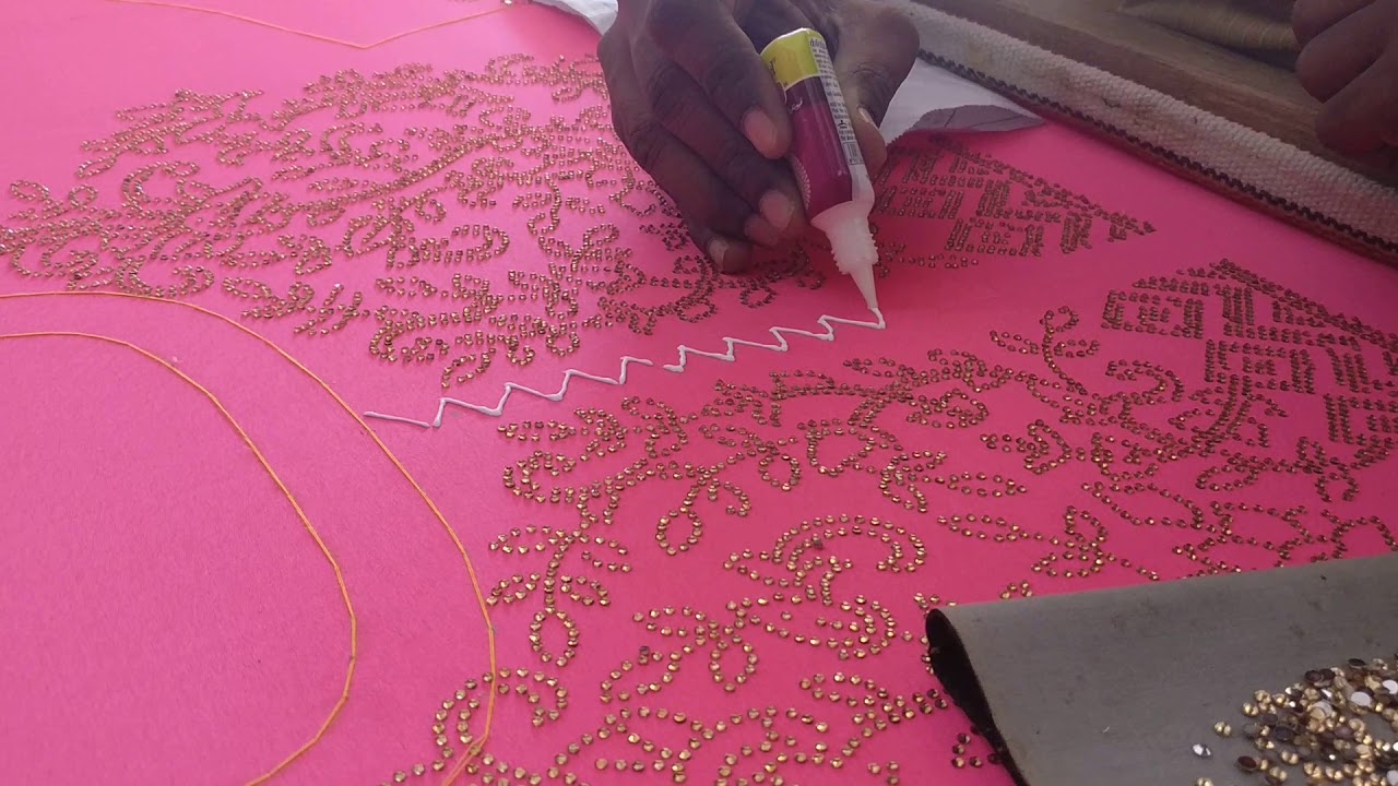Embroidery designer blouse #008 - Stone work with fabric glue - YouTube