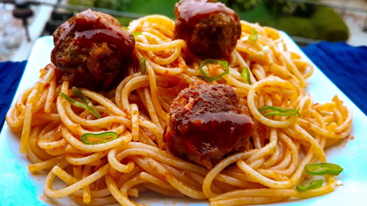 Spaghetii with chicken meat balls / #spaghetti in marinara sauce - YouTube