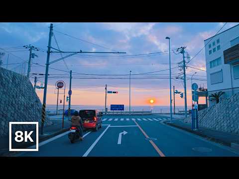Japan Coastal Sunset Drive 🌅 to Yokohama Night / 8K 60fps HDR / Relaxing Piano + Car Ambience