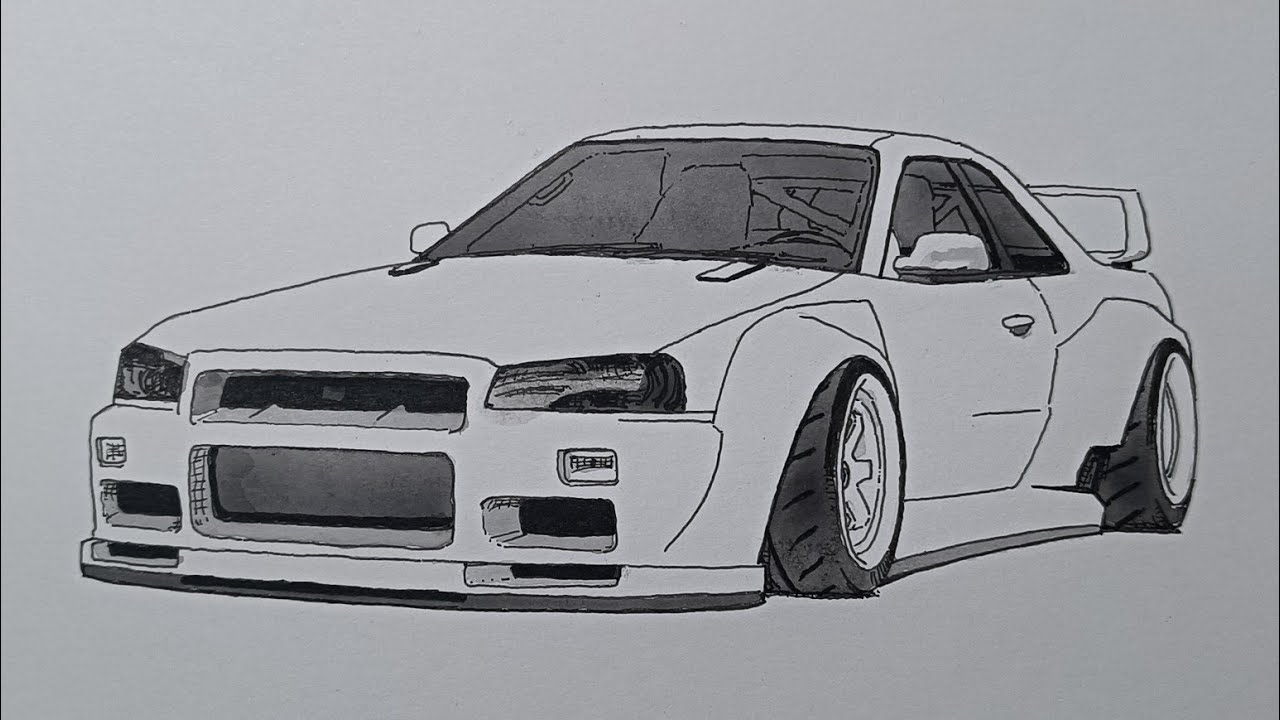 How to draw a Nissan Skyline R34 - YouTube