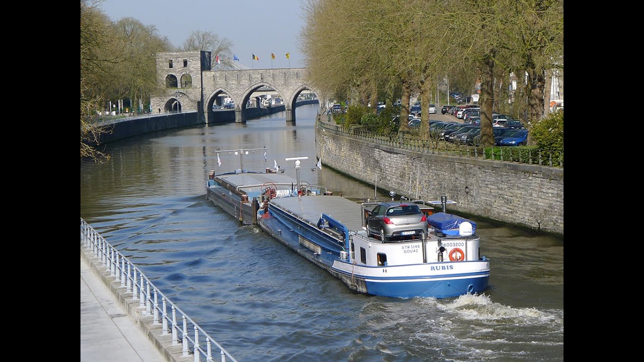 BARGEs on the canal of the L'ESCAUT River are passing by ... - YouTube