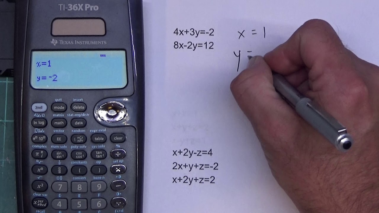 Solving a system of linear equations using a TI-36 - YouTube